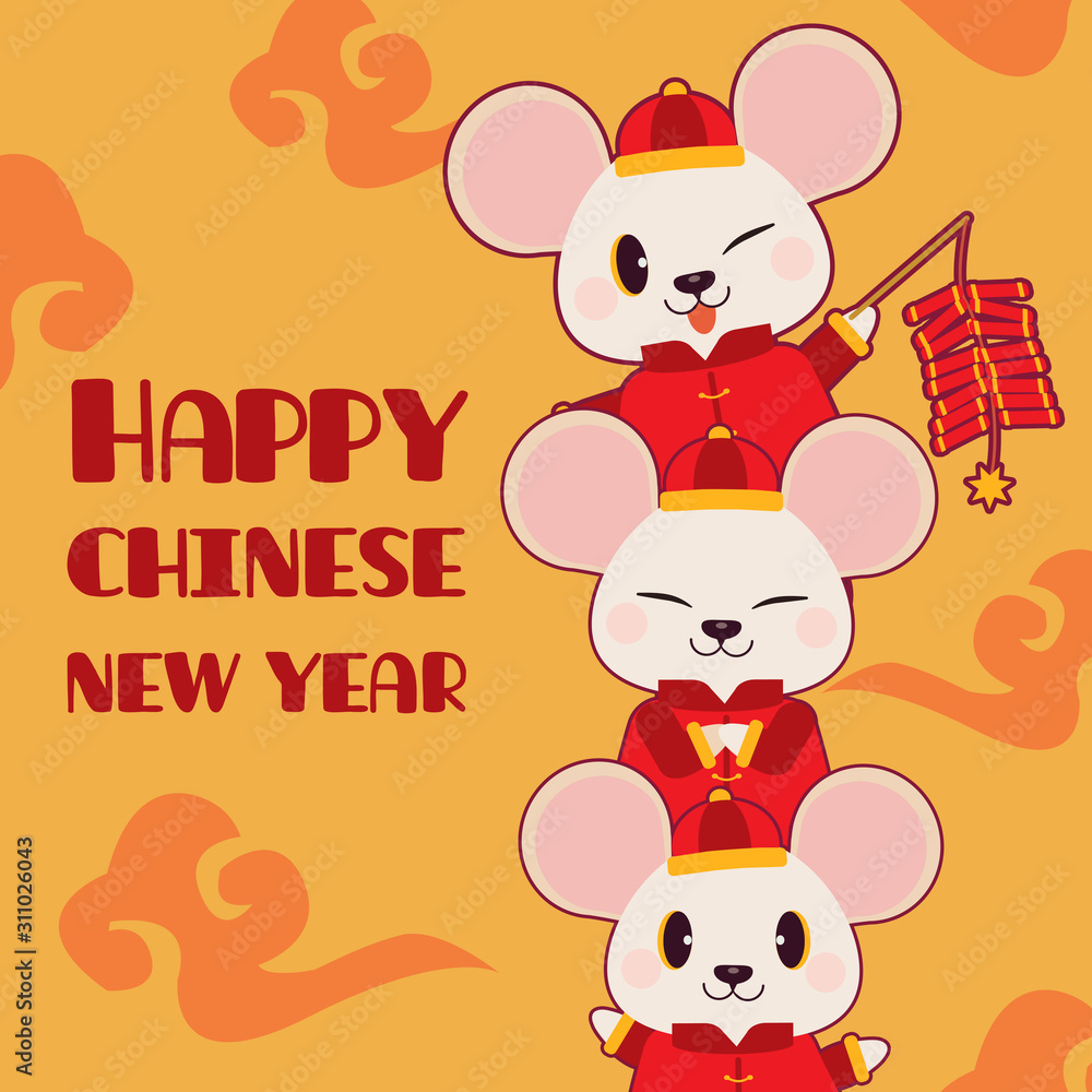 The character of cute mouse with cracker and chinese cloud on the ...
