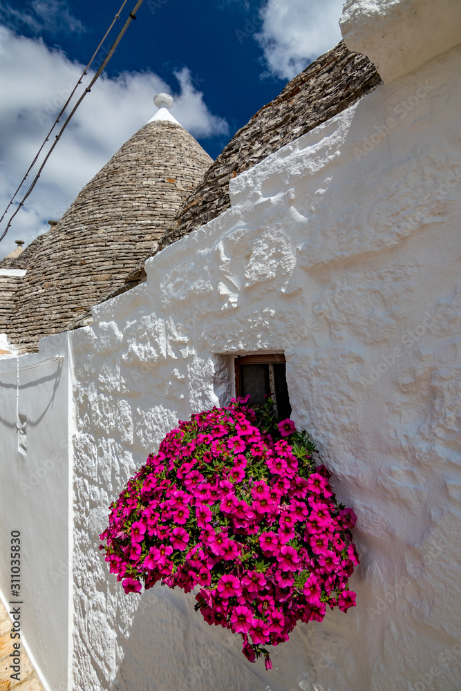 Roofs and wall of truli, typical whitewashed houses in Alberobello ...