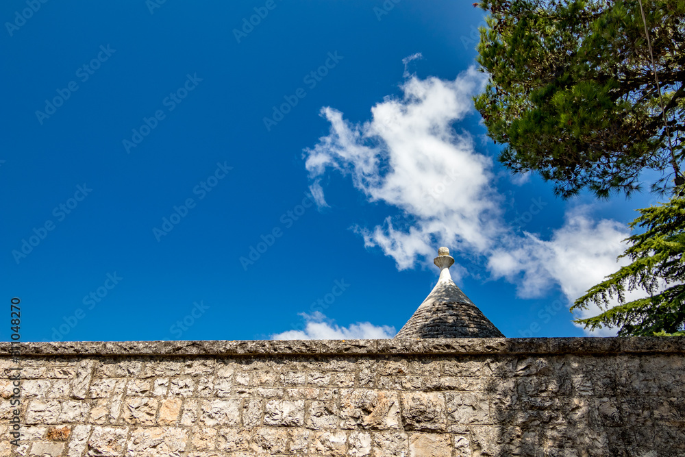 Roof and stone wall of truli, typical whitewashed cylindrical houses in ...