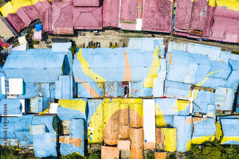 View from above, stunning aerial view of the Rainbow village also known ...