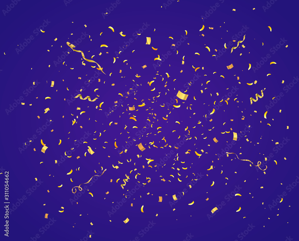 Confetti burst explosion isolated. Gold flying ribbons, streamers and ...