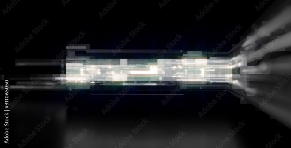 3d Illustration. 3D Studio Space. Led light panels. Future tech. Shine ...