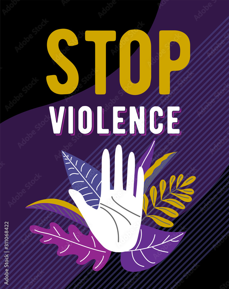 Stop violence against women poster design. Female hand open in stop ...