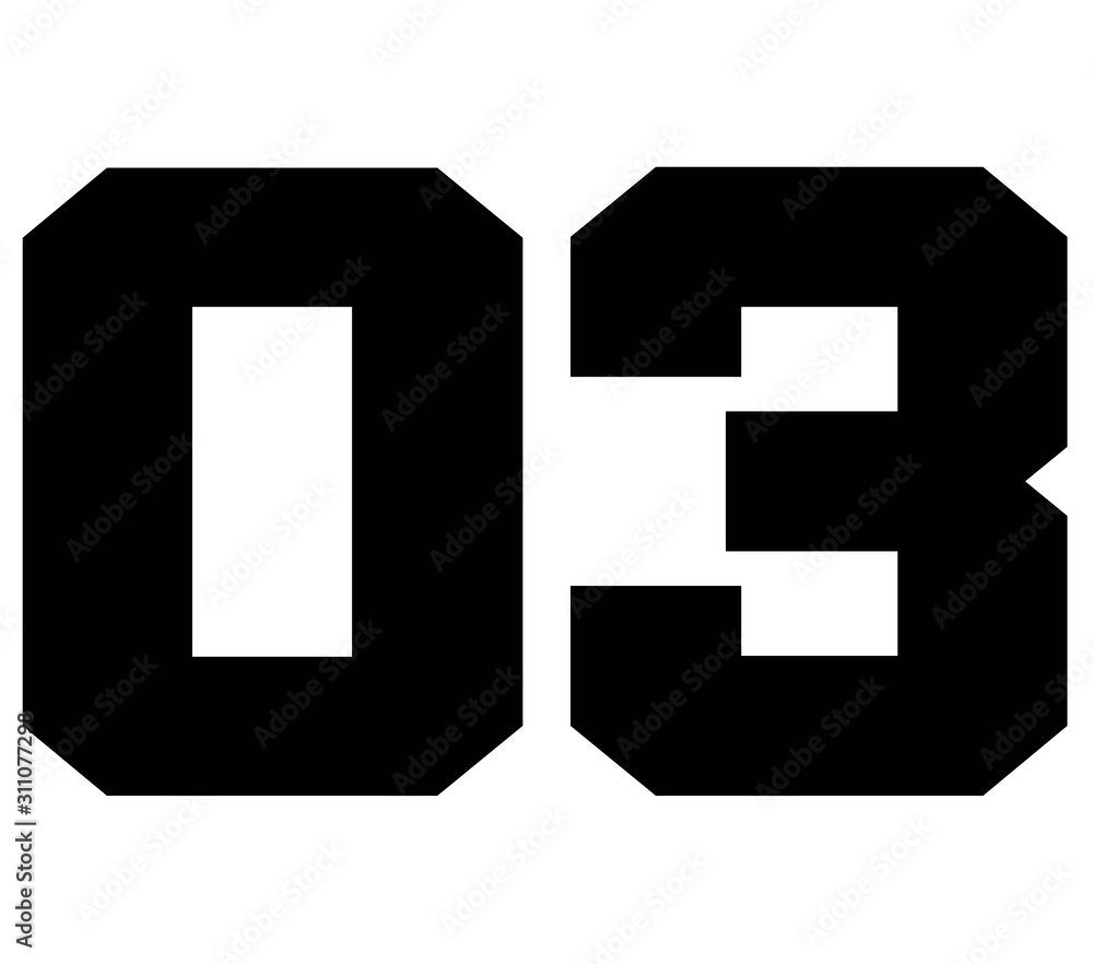 03,Classic Vintage Sport Jersey Number, Uniform numbers in black as fat ...