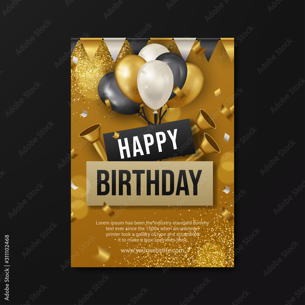 modern happy birthday poster template with gold design vector Stock ...