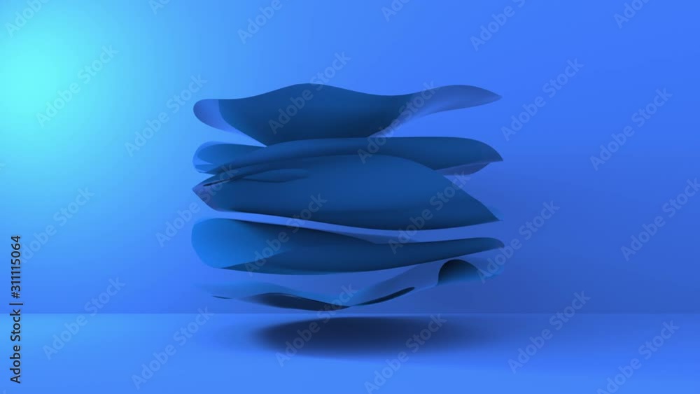 Abstract 3D round geometric liquid flying object on blue background ...