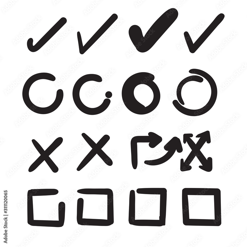 doodle Hand drawn check signs. Doodle v mark for list items, check box ...
