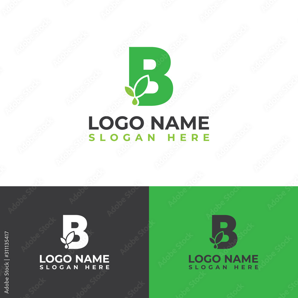 Initial B letter leaves with water droplets. Minimalist and modern ...