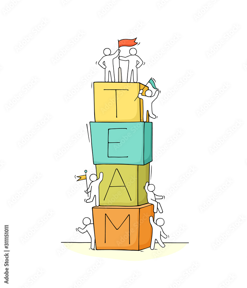 Cartoon little people with word Team Stock Vector | Adobe Stock