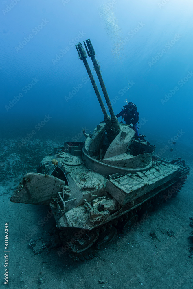 Diving in Jordan in Aqaba, where under water there are armored vehicles ...