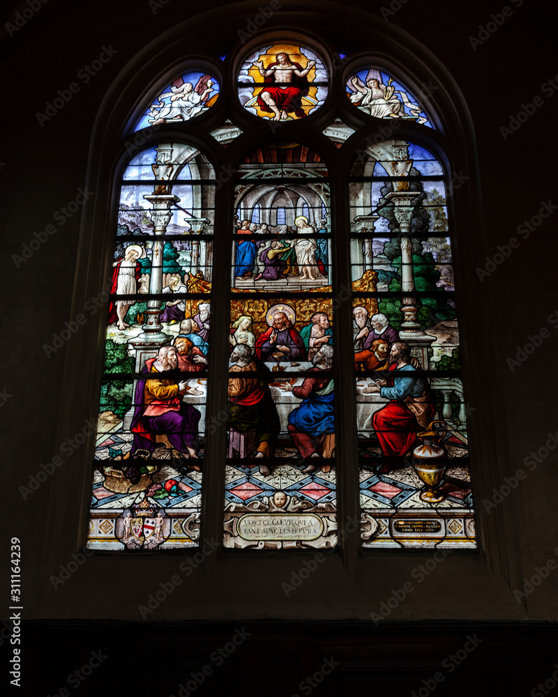 Stained glass window. Last supper Stock Photo | Adobe Stock