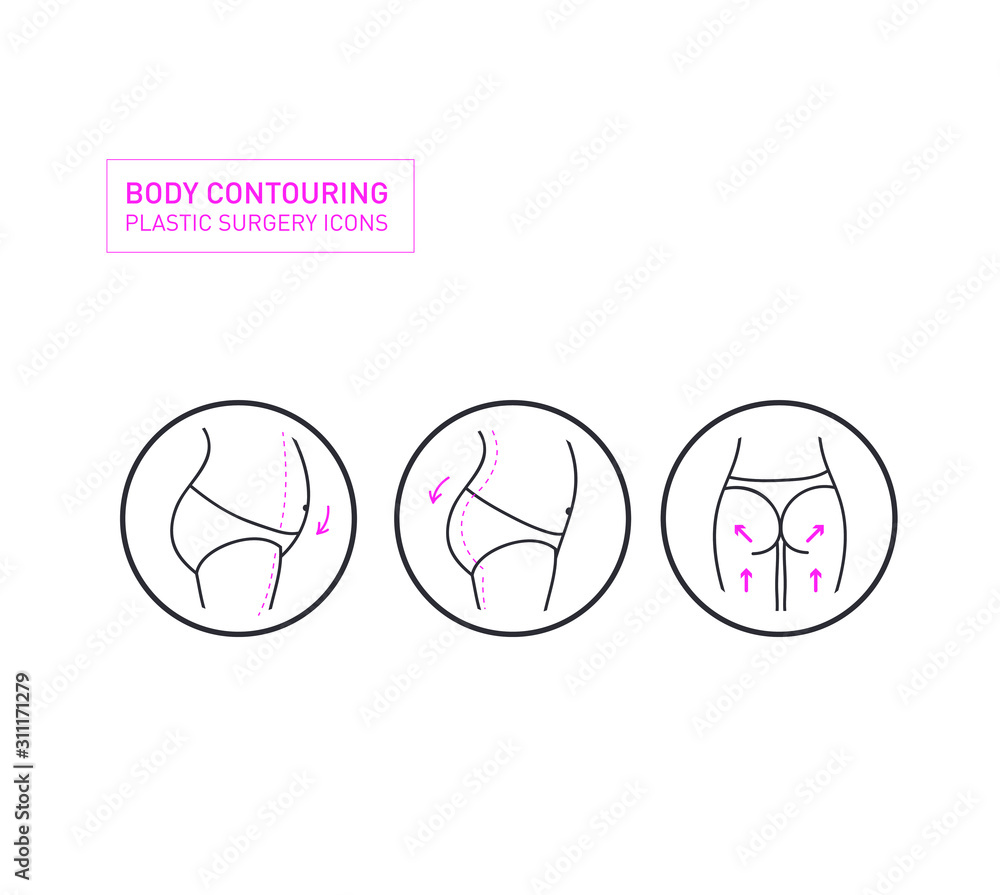 Brazilian butt lift and body contouring Liposuction line icons Stock ...