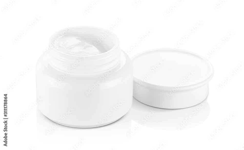 White plastic opened cream pot isolated on white background with ...