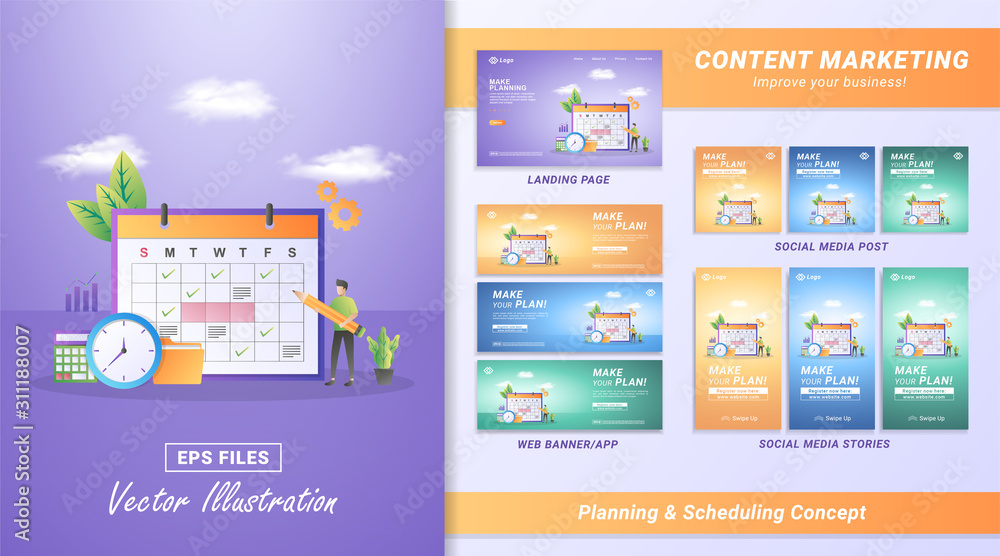 Content marketing material set. Create a schedule with the website or ...