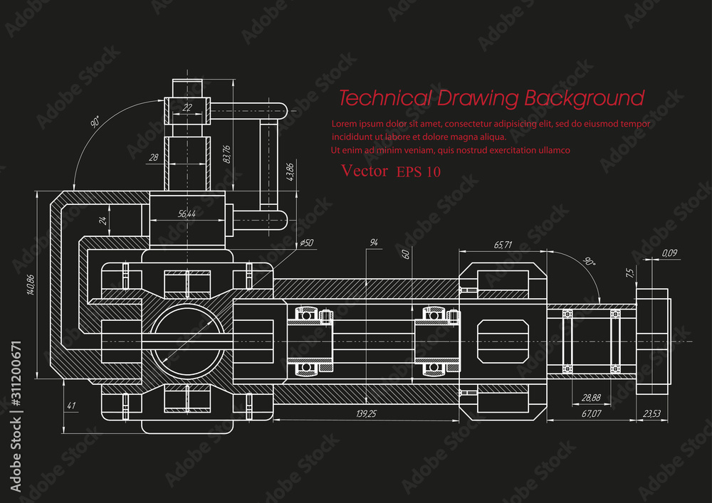 Technical drawing on a black background .Mechanical Engineering drawing ...