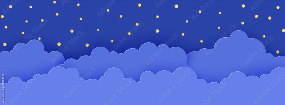 Night sky in paper cut style. 3d background with dark cloudy landscape ...