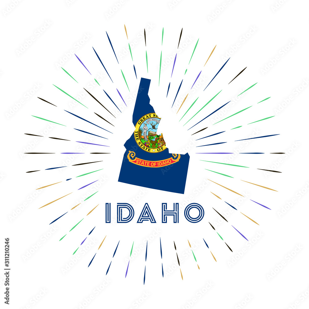 Idaho sunburst badge. The us state sign with map of Idaho with state ...