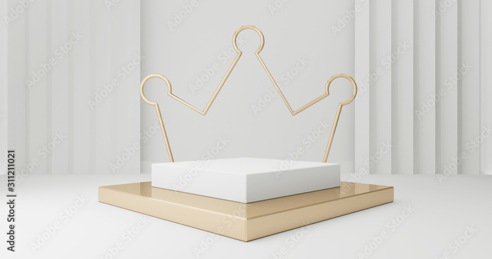 3d render of gold pedestal steps isolated on white background, golden ...