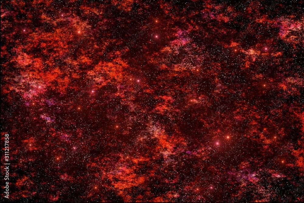 red galaxy - space with nebula and many small shining stars Stock ...