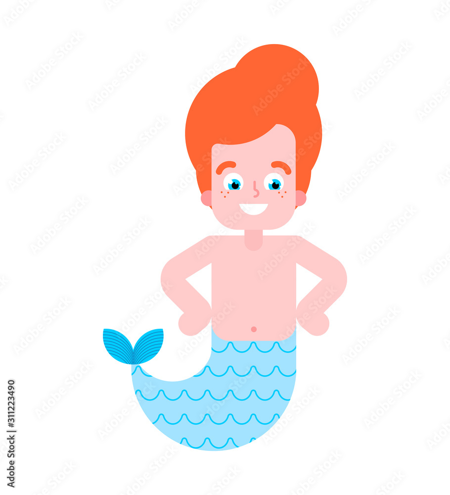 Cute Little mermaid boy isolated. Cartoon Sea boy. vector illustration ...
