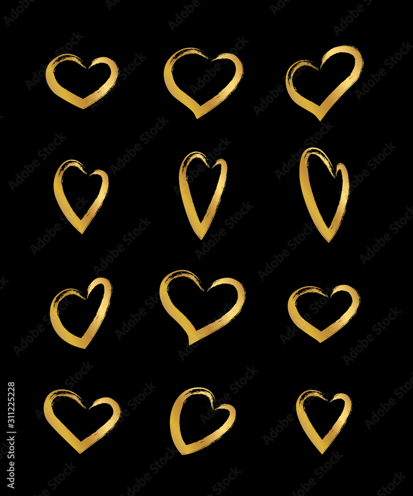 Shiny golden heart hand drawn illustrations. Love and romantic feelings ...
