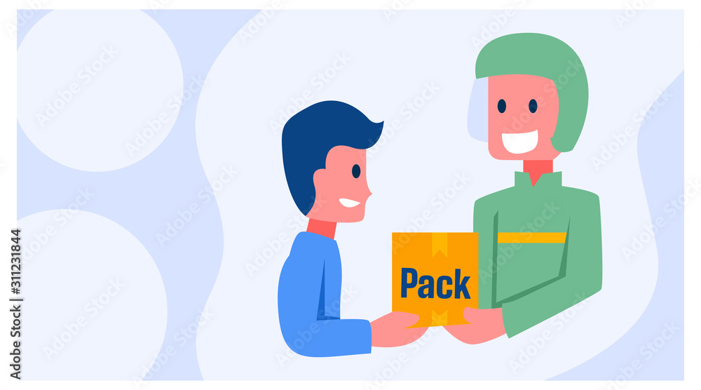 illustration of the character of package handover between the courier ...