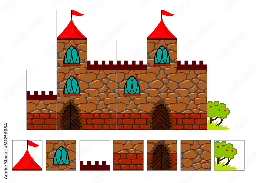 Stockvector Set of 2d tileset for creating video game with medieval ...