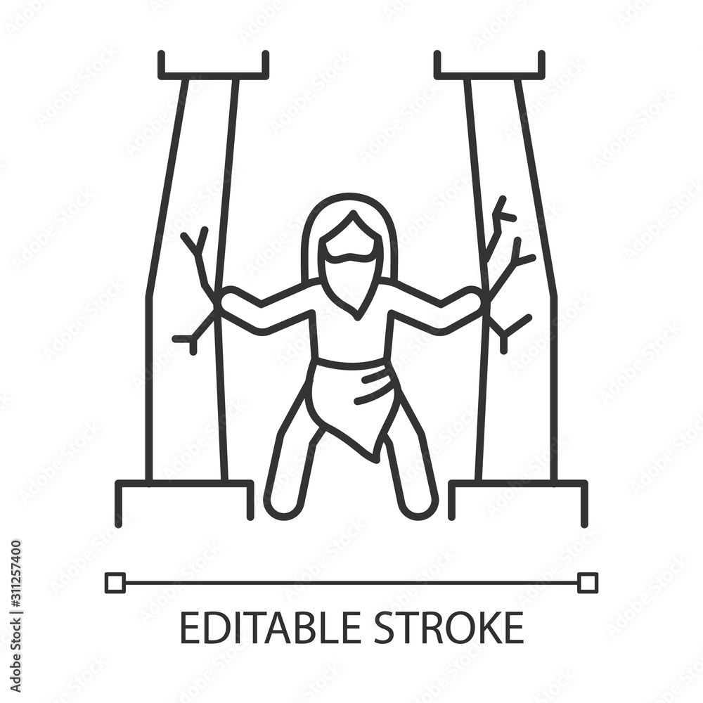 Samson Bible story linear icon. Last of judge. Strong powerful ...