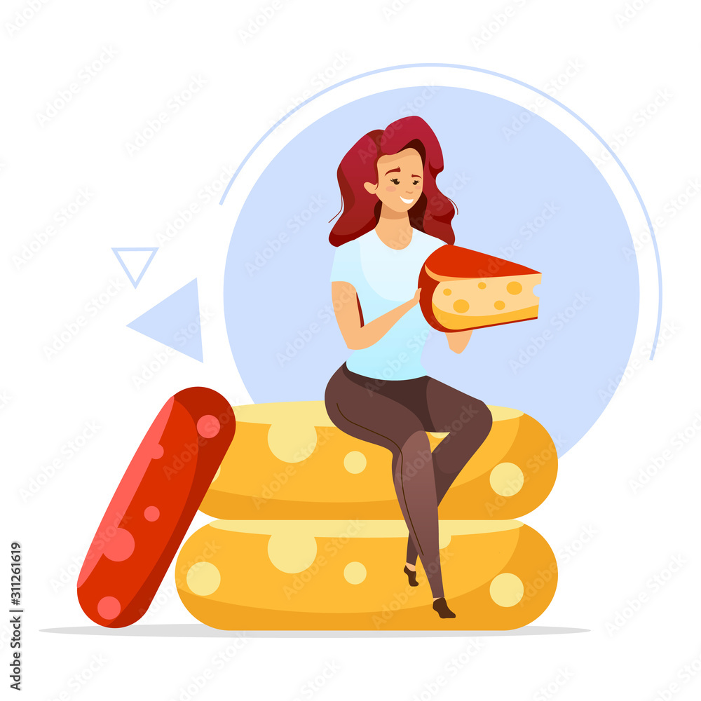 Woman holding cheese flat color vector illustration. Cheesemaking ...