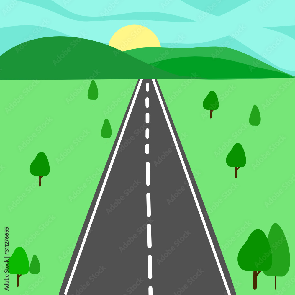 Winding road cartoon background with mountains landscape. Stock Vector ...