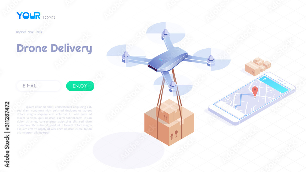 Drone delivery isometric concept, Fast delivery, Automated quadcopter ...