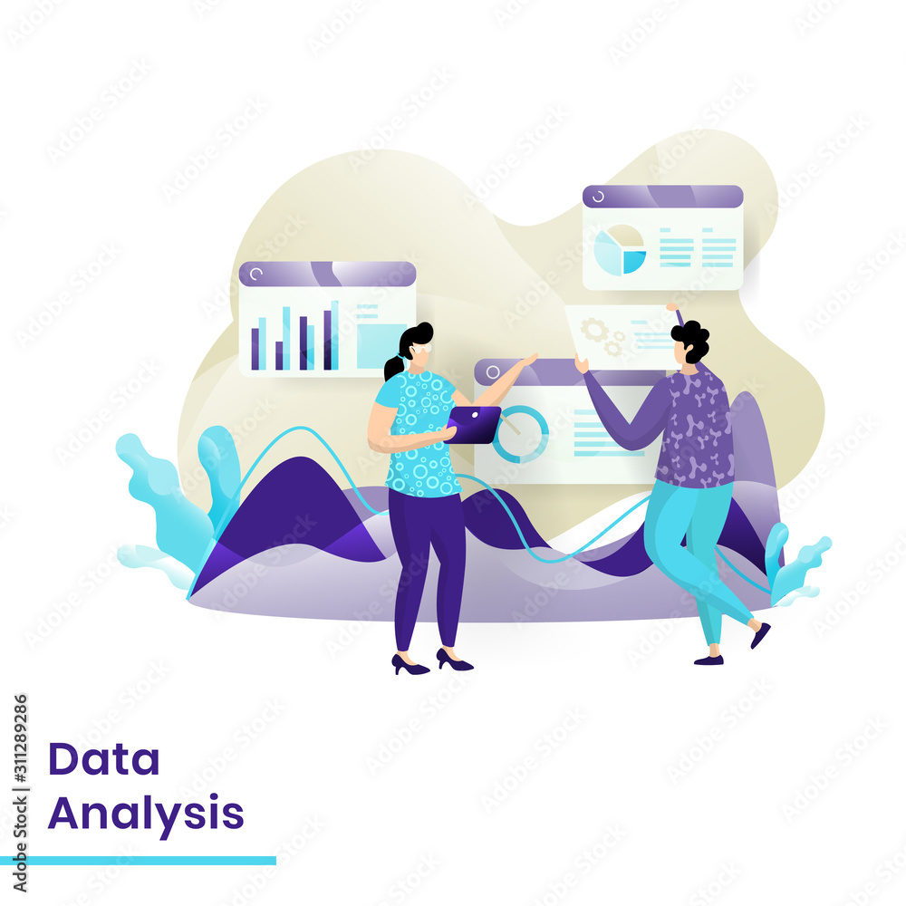 Data Analysis website template design. Landing page Modern flat concept ...