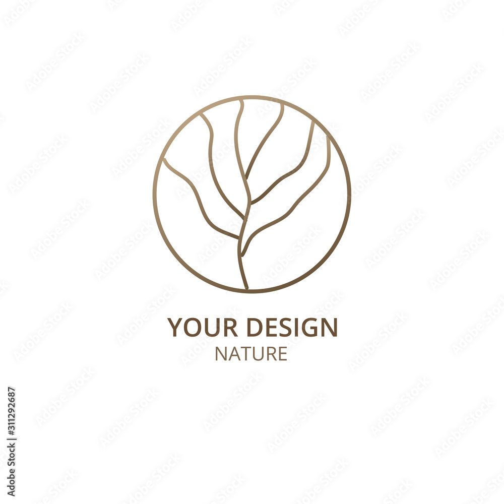 Tree logo outline round logo. Meditation vector icon with wavy lines ...