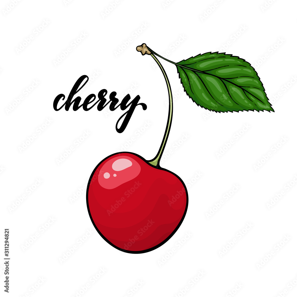 Beautiful cartoon red cherry with lettering text cherry. design for ...