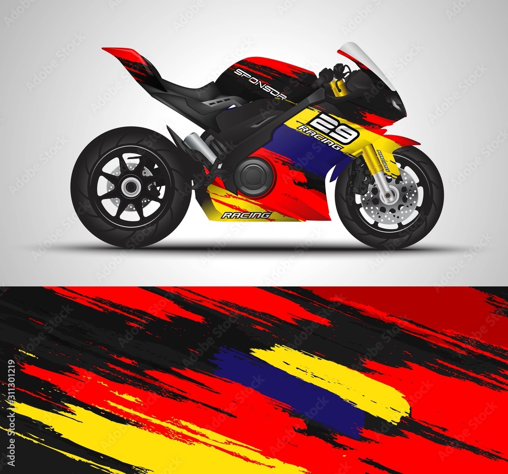 Racing motorcycle wrap decal and vinyl sticker design. Concept graphic ...