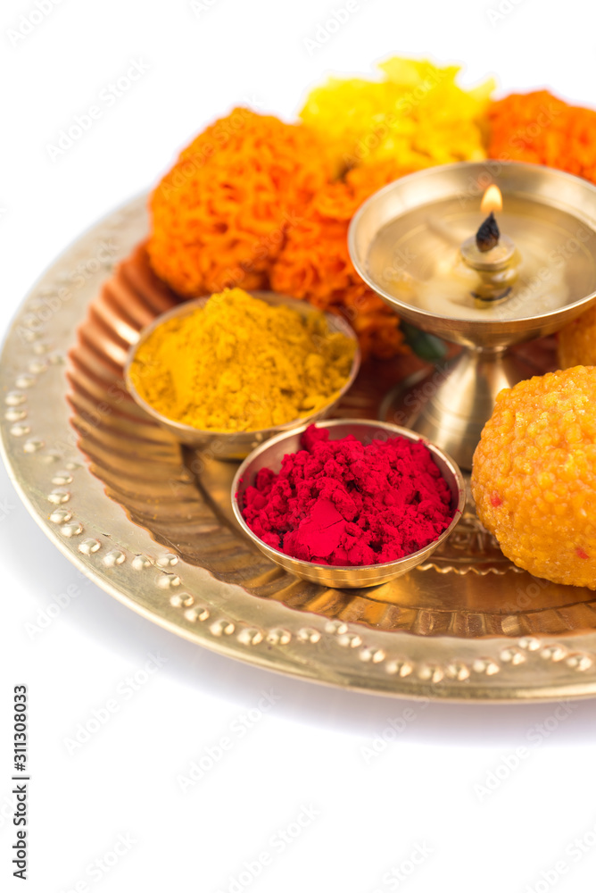 Beautifully Decorated Pooja Thali for festival celebration to worship ...
