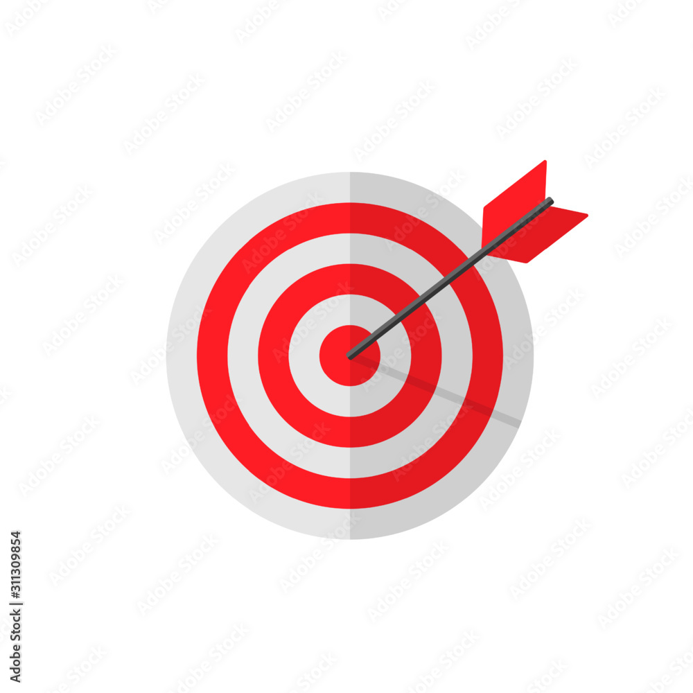 Target with an arrow hit the bull's eye in a flat. Perfect hit. Vector ...