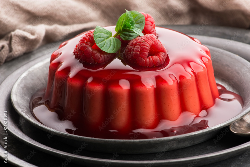 Vanilla pudding with raspberry and raspberry sauce Stock Photo | Adobe ...