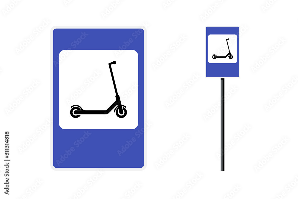 Electric kick scooter zone blue rectangular roadsign for eco friendly ...
