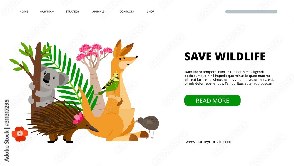 Wild animals banner. Save wildlife and nature illustration. Koala ...