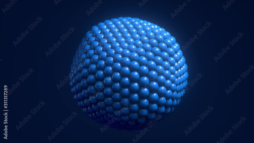 Spherical pulsating cluster. Classic blue moving shape. Abstract motion ...