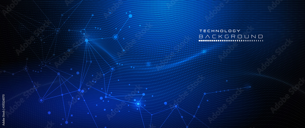 Vector Illustration Molecule Connected Lines With Dots Technology On Blue Background Abstract