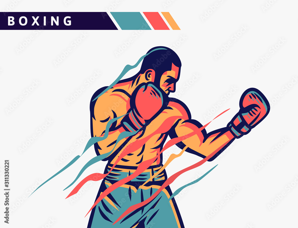 Boxing boxer punching uppercut artwork illustration with motion effect ...