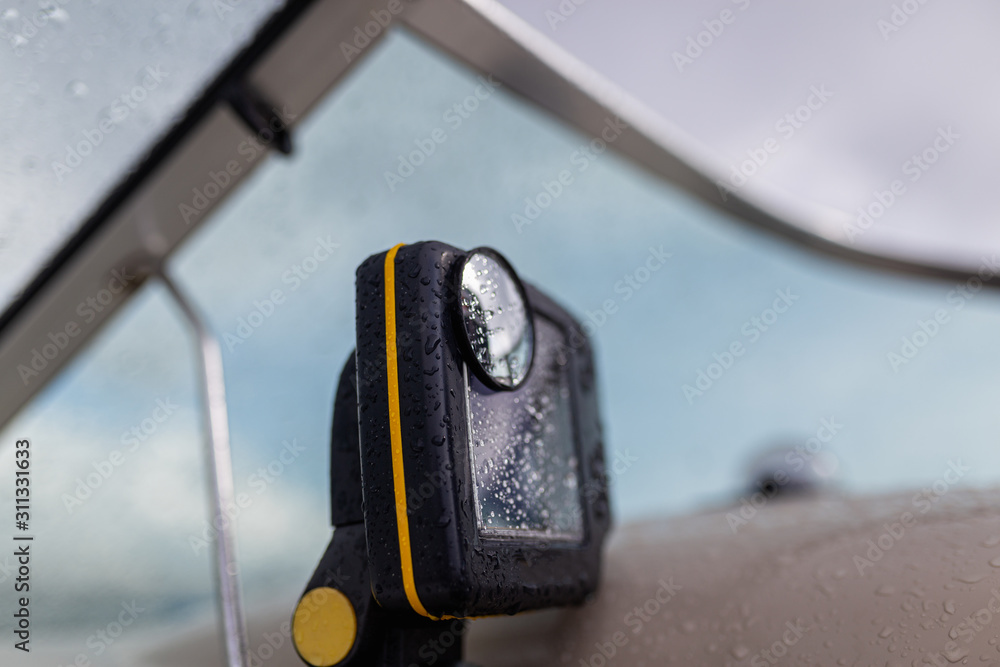 Poster Gps navigation system in raindrops for swimming in the sea ...