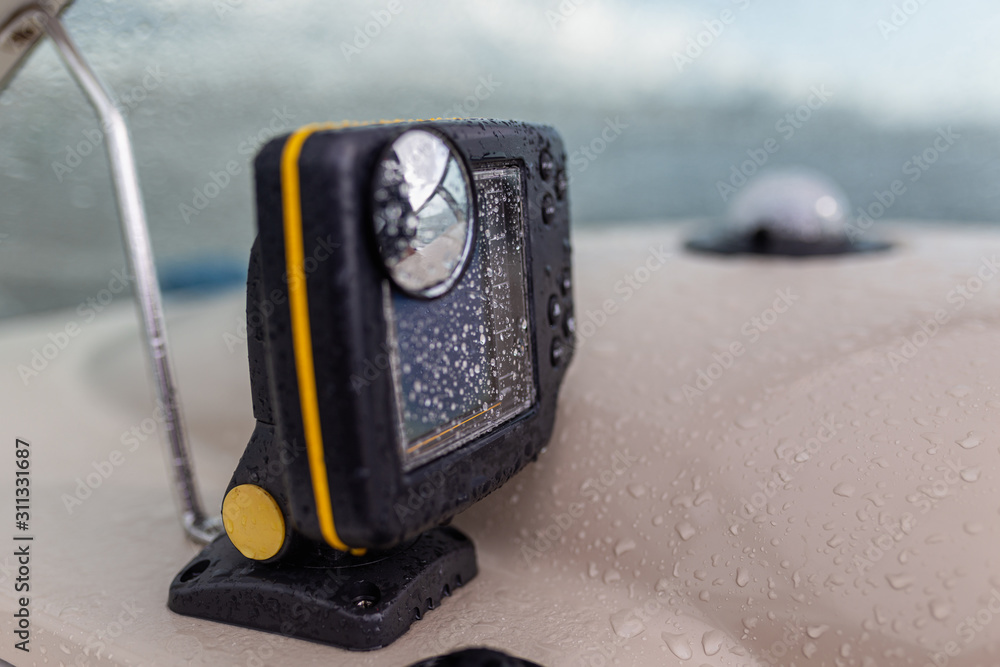 Gps navigation system in raindrops for swimming in the sea located on ...