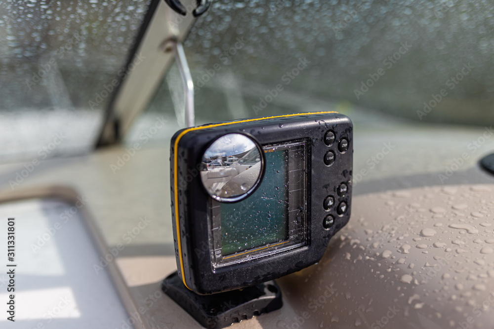 Gps navigation system in raindrops for swimming in the sea located on ...