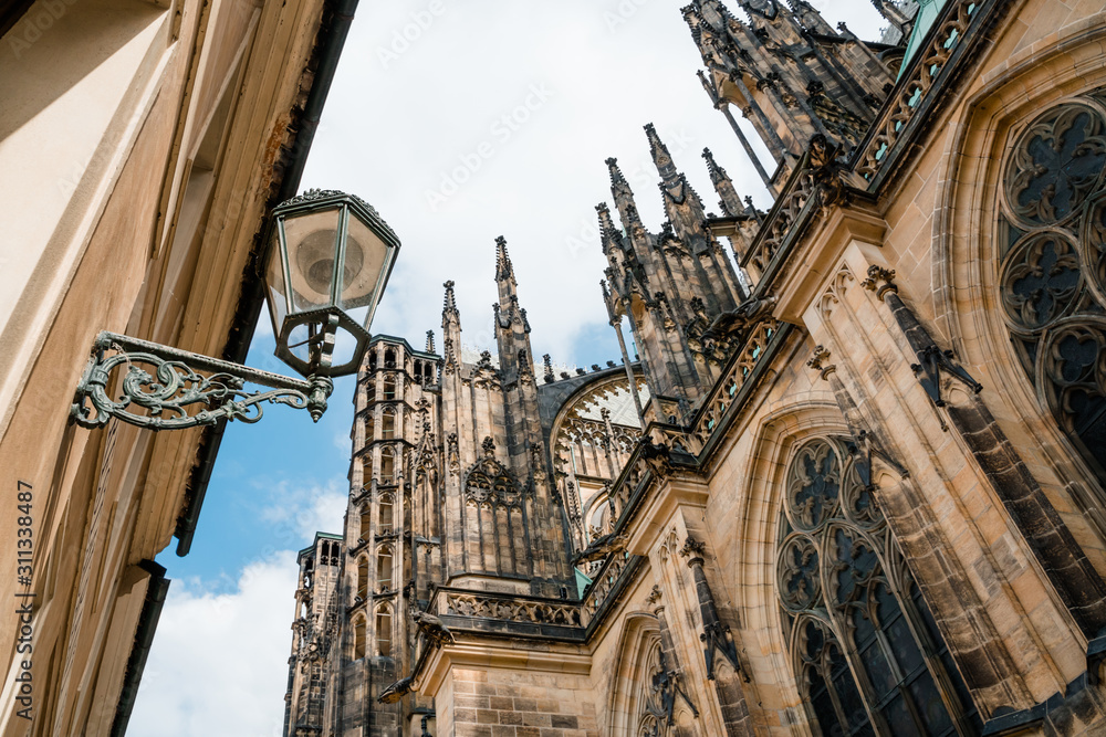 Gothic facade of St. Witt's Church in Prague, Czech Republic. Stock ...