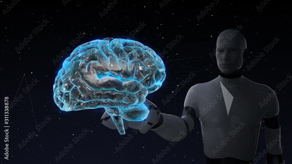 When a robot touches the screen, The brain appears in the center ...