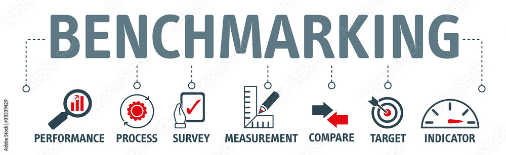 Benchmarking vector illustration banner with icons Stock Vector | Adobe ...