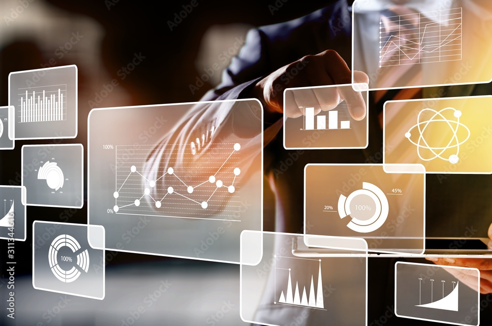 Communication infographic, technology background with icons Stock Photo ...